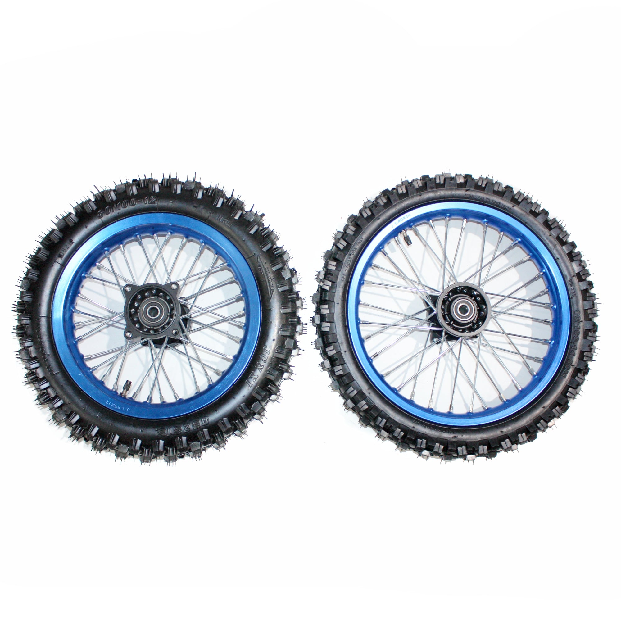 BLUE 12mm 14 Inch Front + 15mm 12 inch Rear Wheel Rim Tyre Tire PIT Di ...