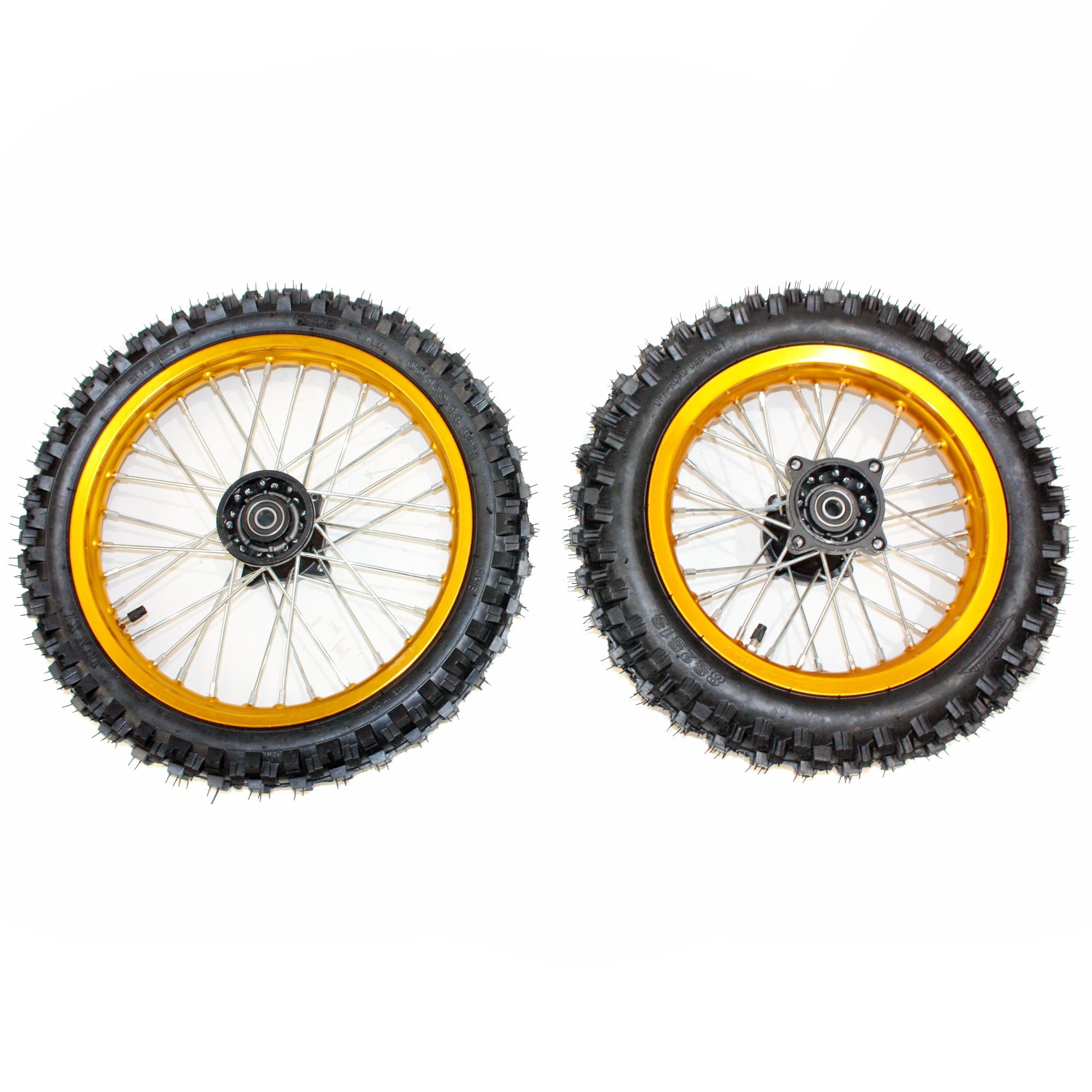 GOLD 12mm 14 Inch Front + 12 Inch Rear Wheel Rim + Tyre Tire PIT PRO D ...